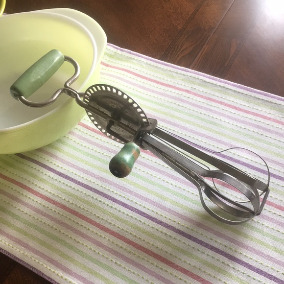 Accents | Vintage Rotary Stainless Hand Mixer Egg Beater Green Wood ...